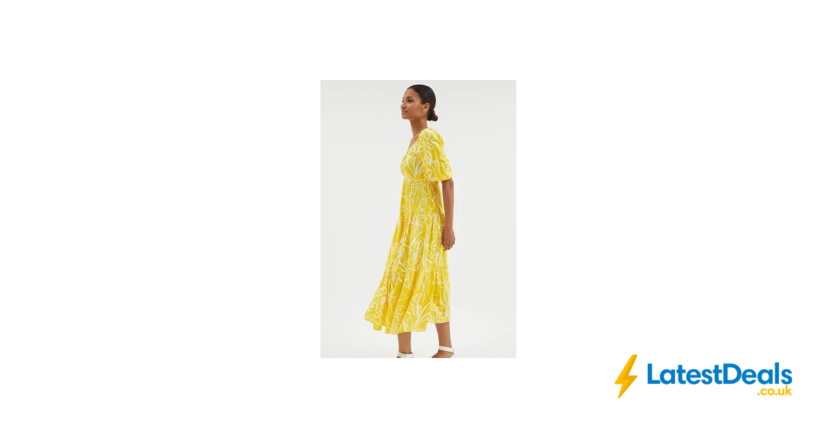 Yellow Floral Ruched Front Tiered Midi Dress, £10 at ASDA