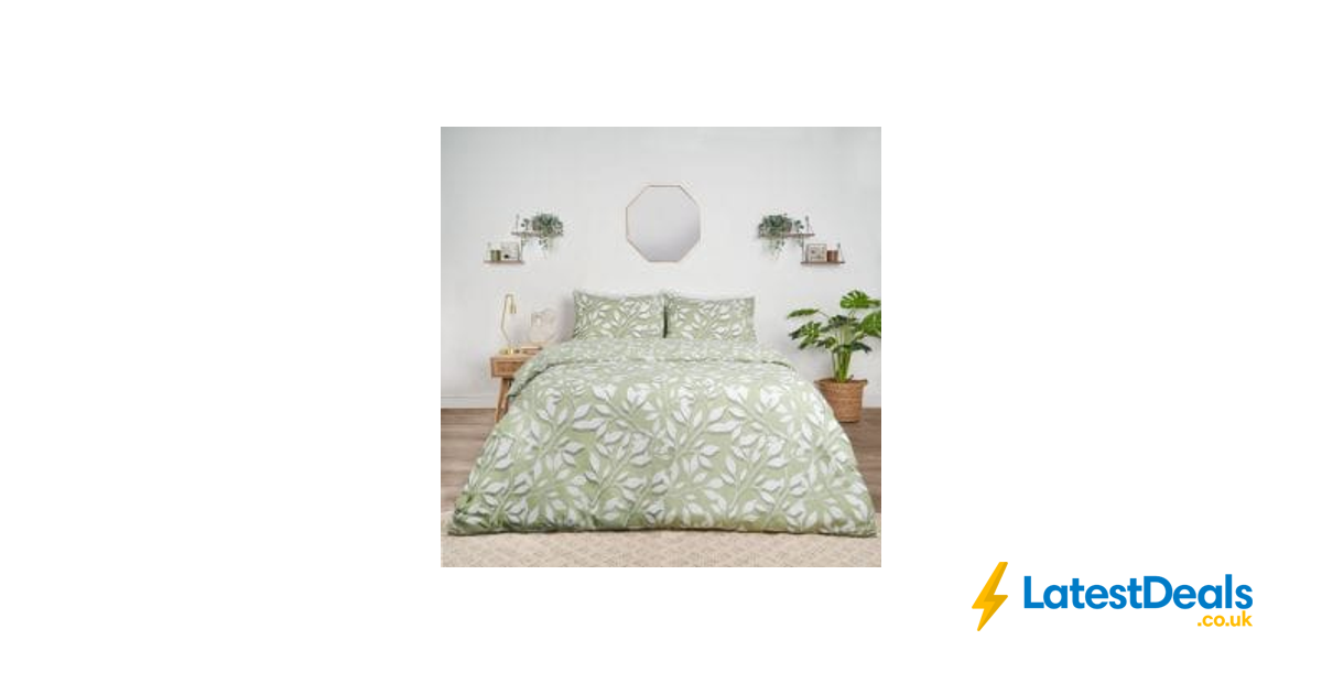 Dreamscene Leaf Print Duvet Set, Sage - Single, £4 at OnlineHomeShop