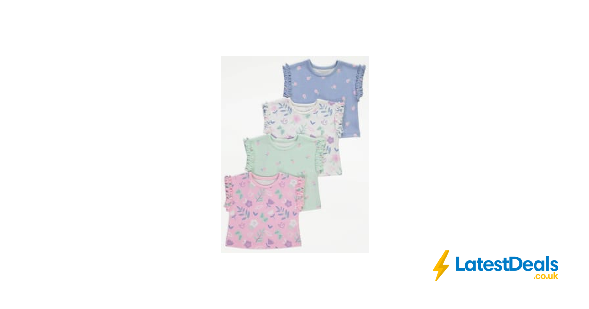 Floral Frill Sleeve T-Shirts 4 Pack, £5 at ASDA