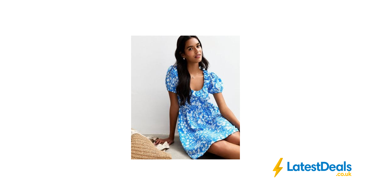 Blue Floral Print Ruffle Trim Mini Dress, £17 at New Look