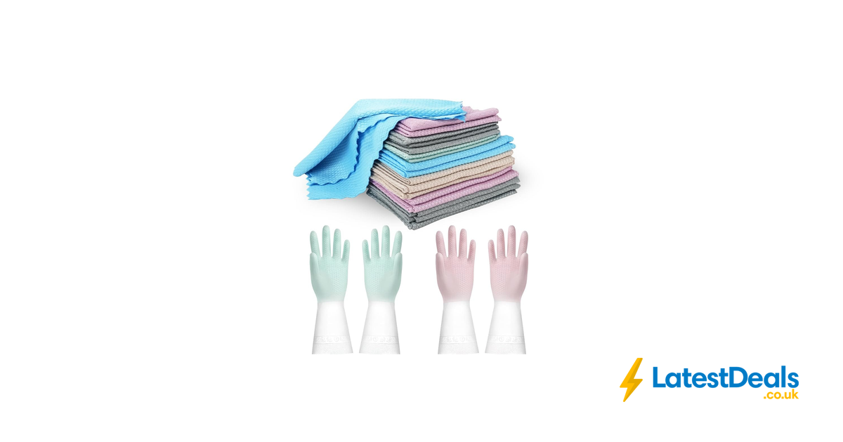 22-Pack Microfiber Cloths Set with Gloves for Cleaning Surfaces, £3.19 ...
