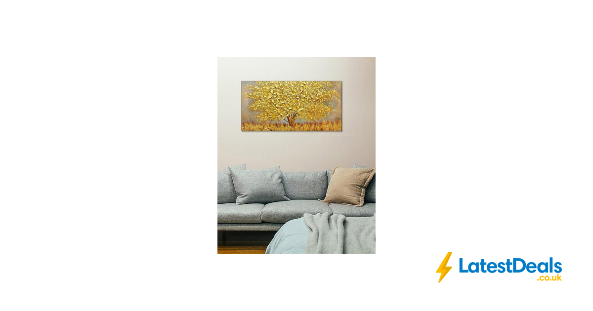 Fokenzary Canvas Painting Abstract Modern Big Tree Gold 80x40cm, £8.98 ...