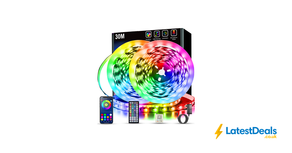 Keepsmile 30M RGB LED Strip Lights, App & Remote Controlled, £9.99 at ...
