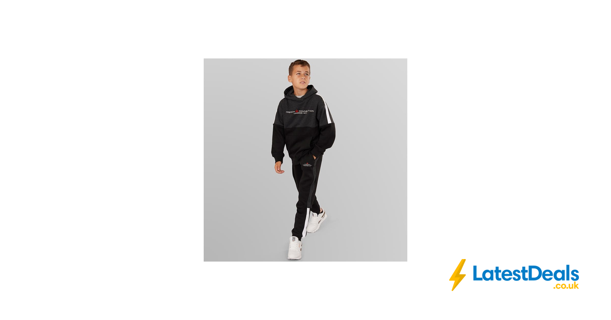 French Connection Boys Chopped Hoodie and Joggers Set Black/Charcoal ...