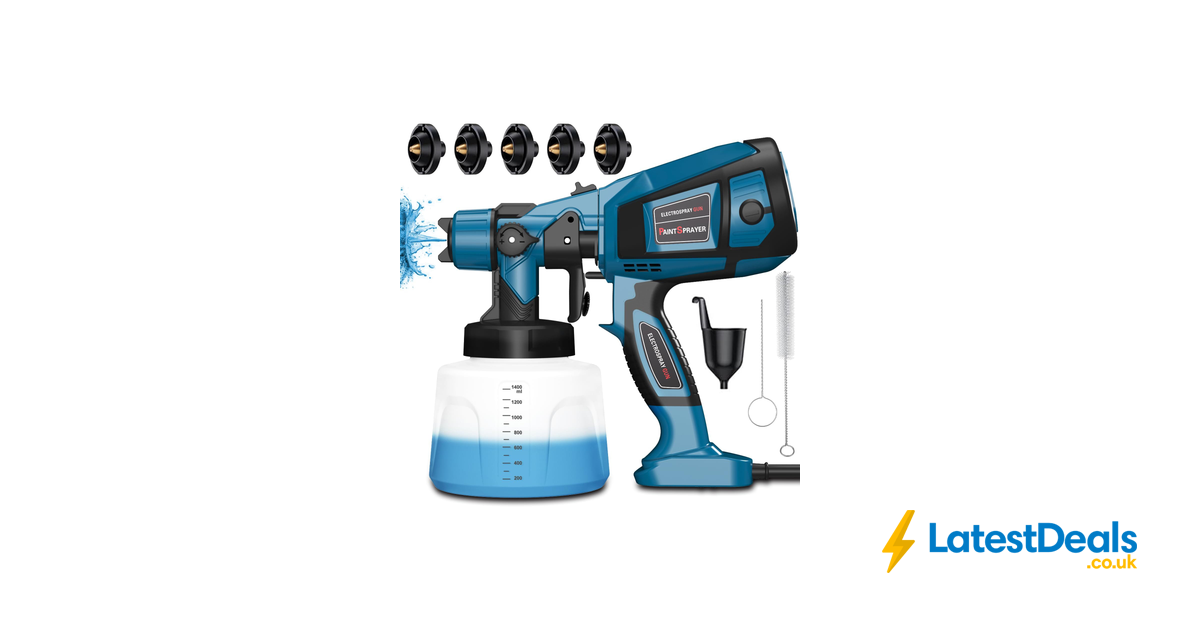 800W Electric Paint Sprayer with 1400ML Container, 5 Nozzles, £10.99 at ...