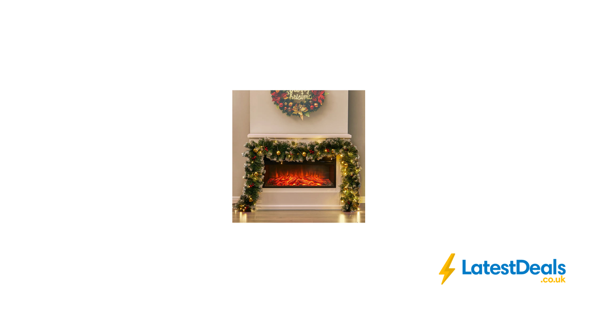 8.8ft Artificial Christmas Garland with Red Berries, Warm White Light ...