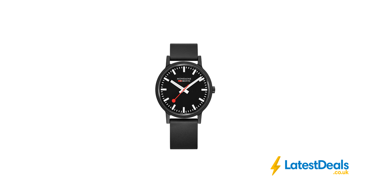 Mondaine Essence 41mm Men's Swiss Railways Watch, Black Strap, £120 at ...