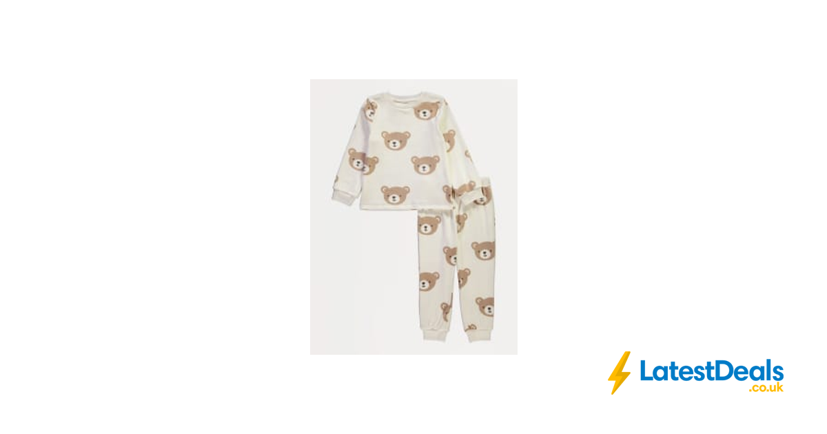 Cream Teddy Bear Fleece Long Sleeve Pyjamas, £4 at ASDA