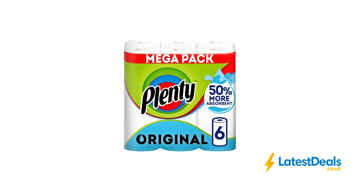 Plenty Kitchen Roll, 6 Rolls, 2-Ply, £6.07 at Amazon