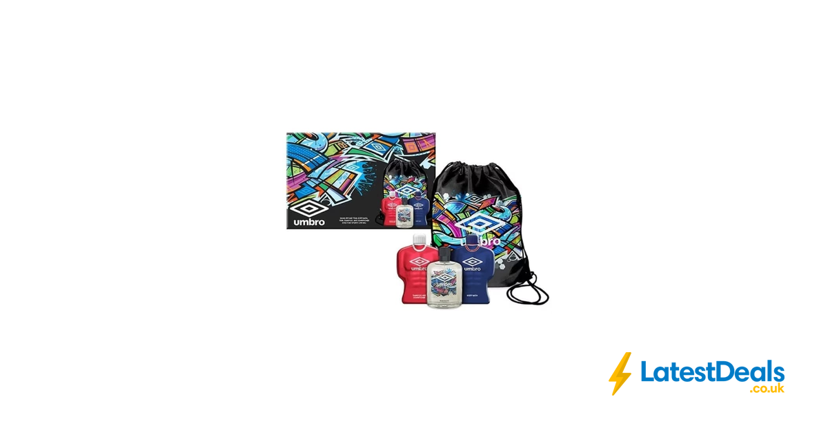 Umbro Drawstring Bag Set with 100Ml Edt, 75Ml Body Wash & Shampoo, £9. ...