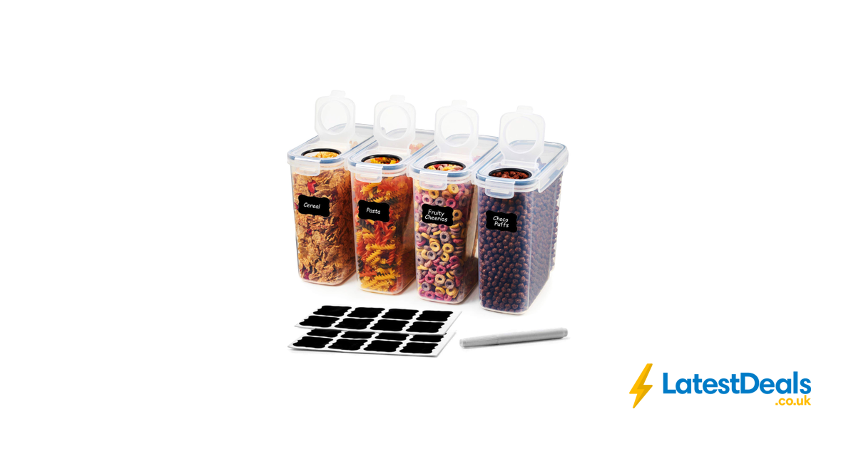 A&S Kitchen 4x 4L Airtight Cereal Storage Containers Set, £13.99 at Amazon
