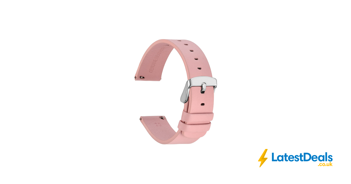 WOCCI 18mm Light Pink Leather Watch Strap with Silver Buckle, £8 at Amazon