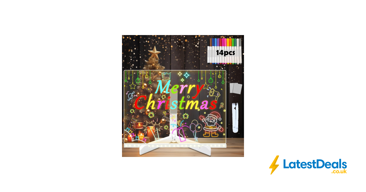 LED Drawing Board with 14-Colour Pen, Acrylic Magic Doodle Board, £15. ...
