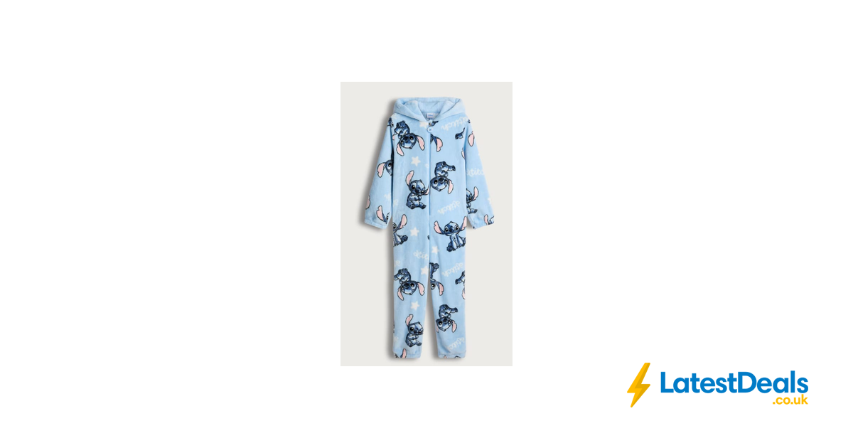 Disney Lilo & Stitch Print Fleece Hooded Onesie in Blue (7 - 9 Yrs), £9 ...