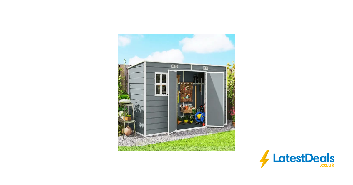 OUTSUNNY Grey 10x4 Plastic Garden Shed with Floor, Lockable Doors, £445 ...